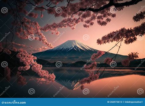 Spring Cherry Blossom With Mount Fuji In The Background Generative Ai