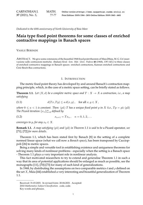 Pdf Maia Type Fixed Point Theorems For Some Classes Of Enriched Contractive Mappings In Banach