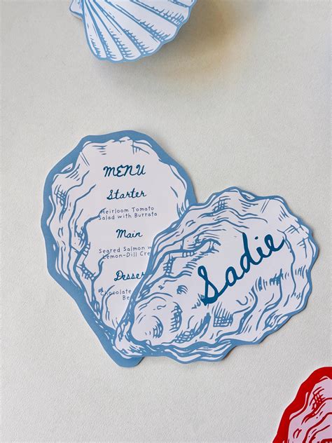 Oyster Shell Place Card And Menu Template Coastal Party Canva