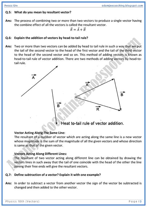 Adamjee Coaching Vectors Question Answers Physics Th