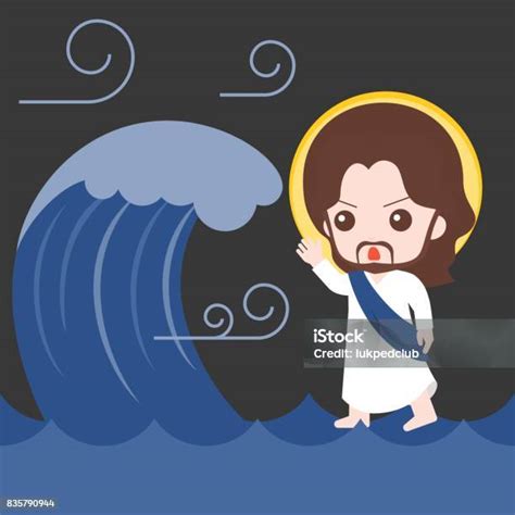 예수 바다와 진정 다운 폭풍 성경 이야기 그림 평면 디자인에 산책 손에 대한 스톡 벡터 아트 및 기타 이미지 손 예수