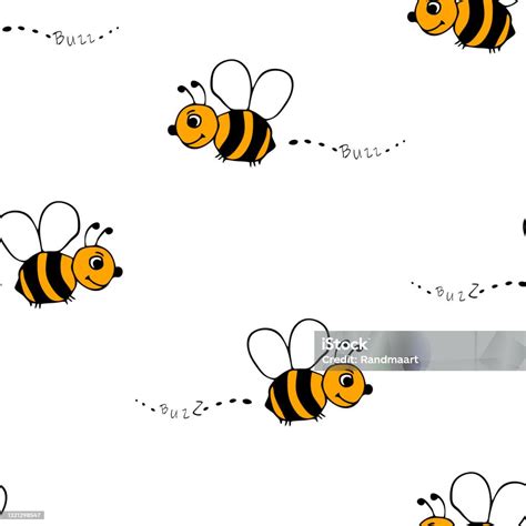 흰색 배경에 귀여운 꿀벌과 원활한 벡터 패턴 간단한 손으로 그린 범블비 벽지 디자인 재미있는 만화 패션 직물 0명에 대한 스톡