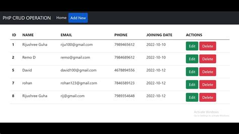 php crud operation create read update delete youtube