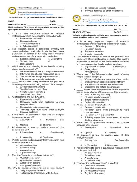 Diagnostic Research Pdf Sampling Statistics Survey Methodology