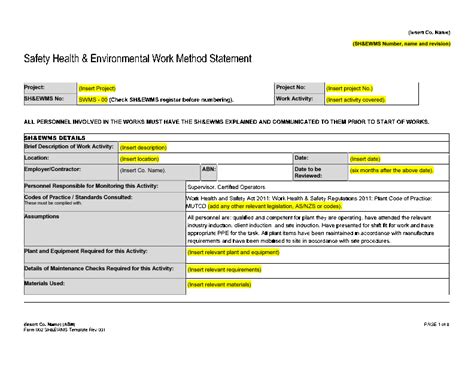 Work Method Statement Template