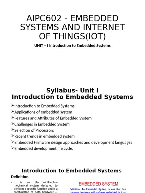 Unit 1 Part1 Ppt Embedded Systems Pdf Embedded System Central Processing Unit