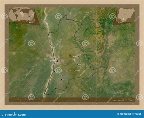 Anambra Nigeria Low Res Satellite Labelled Points Of Cities Stock