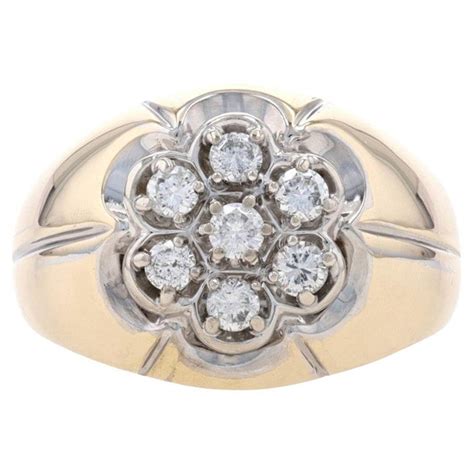 Yellow Gold Diamond Mens Ring 14k Round Brilliant 50ctw Cluster For