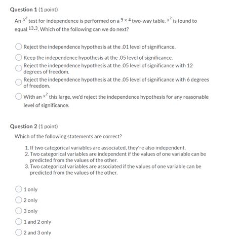 Solved Question Point An X Test For Independence Is Chegg Com