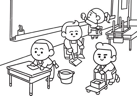 Premium Vector Students Cleaning The Classroom Coloring Pages