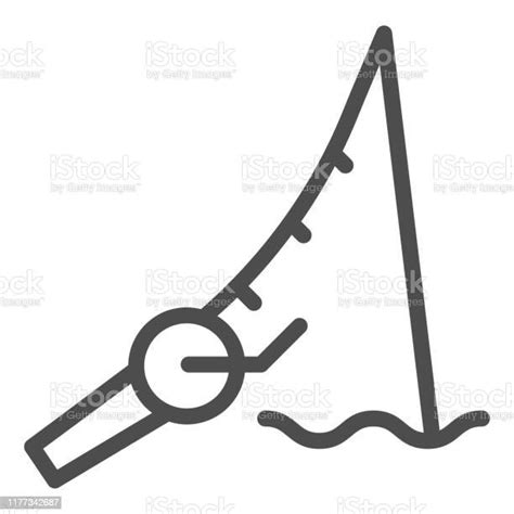 낚싯대 줄 아이콘입니다 흰색에 격리 된 낚시 방사 벡터 그림입니다 낚시 극 윤곽 스타일 디자인 웹 및 응용 프로그램을 위해 설계