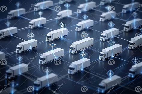 Visualizing A Smart Fleet Management System With Connected Trucks On A Digital Network Stock