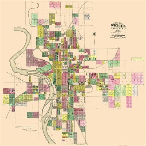 Historic City Map Wichita Kansas Everts 1887 23 X 23 Vintage