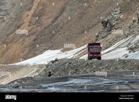 Truck Passing Chong Ashuu Pass At 3800 Meters Above Sea Level Issyk