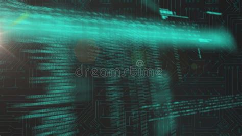 Digital Animation Of Computer Language Moving Against Electronic