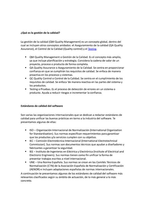 Estandares Estadares Qué es la gestión de la calidad La gestión