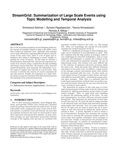 Pdf Streamgrid Summarization Of Large Scale Events Using Topic