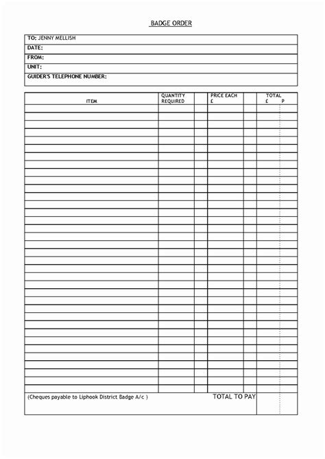 Printable Generic Order Forms Printable Forms Free Online
