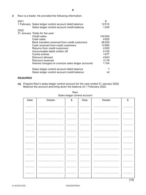 Control Accounts Incomplete Records Practise Questions Pdf Debits