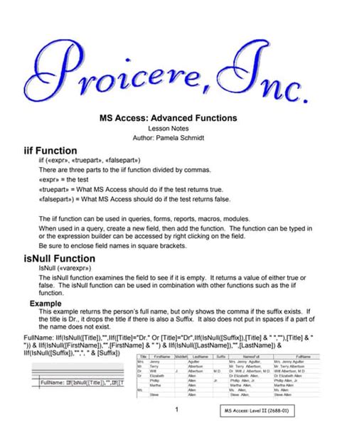 Ms Access Ii Class 5 Iff Function Pdf