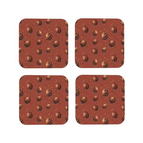 Drink Coasters Sesame Chocolate Print Pvc Leather Coasters Sets Of 4 For Tabletop Protection
