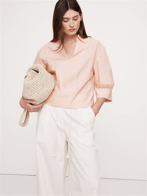 Balloon Sleeve Cotton Poplin Popover Top Banana Republic