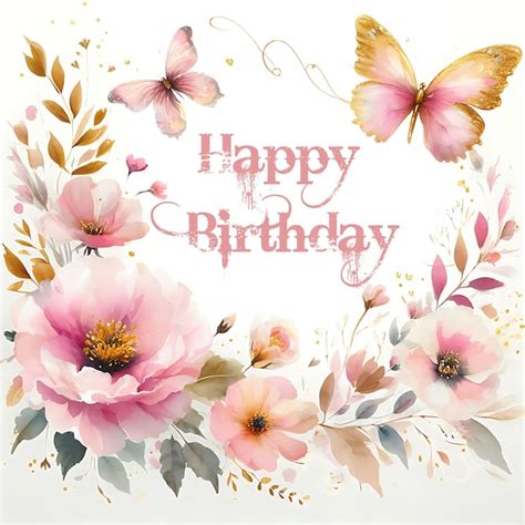 Feliz Cumpleaños Tarjeta Festiva Con Flores Y Mariposas Foto Premium