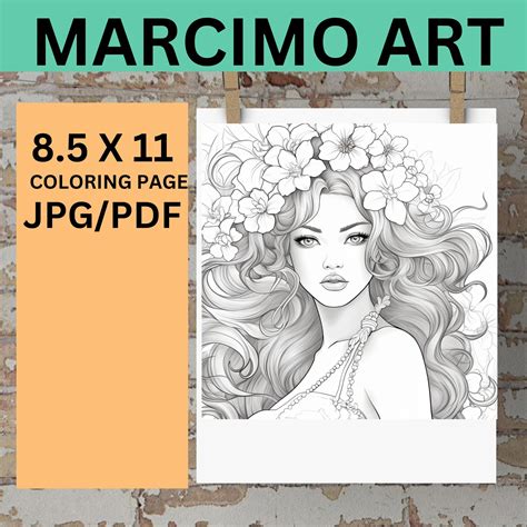 Marcimo Art Coloring Page For Adults Grayscale Coloring Page Etsy