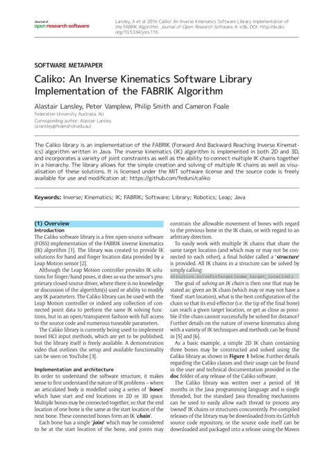 Pdf Caliko An Inverse Kinematics Software Library Implementation Of