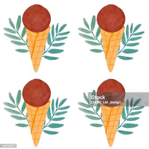 와플 콘 수채화 매끄러운 패턴의 아이스크림 흰색 바탕에 여름 아이스크림 디지털 종이 패턴입니다 과일에 대한 스톡 벡터 아트 및 기타 이미지 Istock