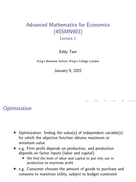 Lecture 1 Introduction To Optimization In Economics Pdf
