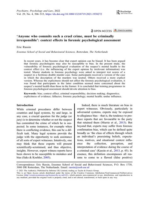 Context Effects In Forensic Psychological Assessment Pdf Psychological Evaluation Psychology