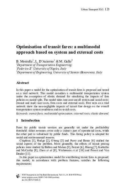 Pdf Optimisation Of Transit Fares A Multimodal Approach Based On