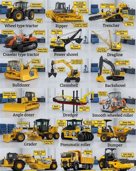 A Detailed Infographic With 18 Types Of Heavy Duty Construction
