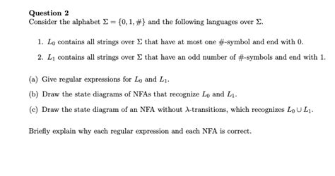 Question 2 Consider The Alphabet Σ 01 And The