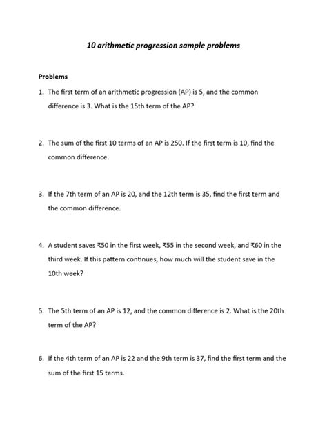 10 Arithmetic Progression Sample Problems Pdf 10 Arithmetic Progression Sample Problems Pdf