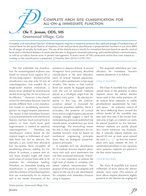 Pdf Complete Arch Site Classification For All On 4 Immediate Function