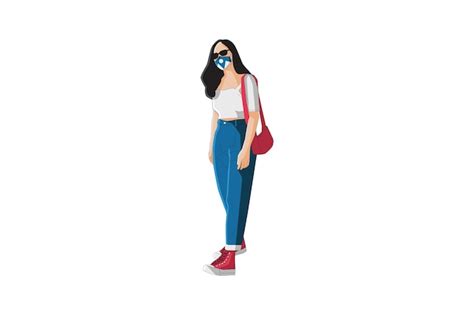 Premium Vector Vector Illustration Of Casual Women Posing With Mask