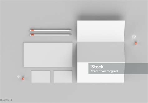 그래픽 디자이너 프리젠 테이션 및 포트폴리오에 대한 회색 배경에 Id를 브랜딩하기위한 기본 흰색 문구 모형 템플릿 3d 렌더링 모형에 대한 스톡 사진 및 기타 이미지