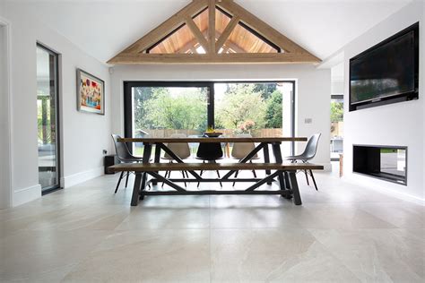 Open Floor Plan Light Mist Stone Effect Porcelain Contemporary Dining Room Other By
