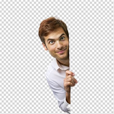 Premium Psd Man Peeking Out From Behind White Wall Isolated On