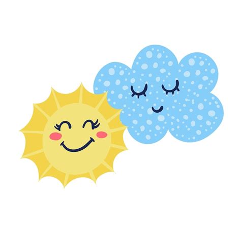 Premium Vector Cute Character Sun Cloud Enjoy Springtime Weather Warm