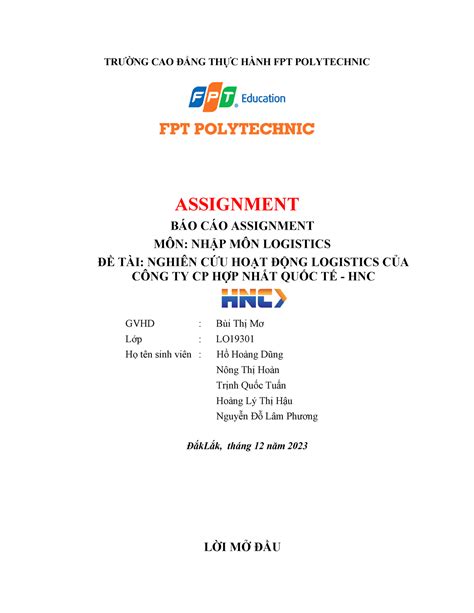 ASM Logistics nhom 4 Y3 Summary Trường Cao đẳng Thực hành FPT