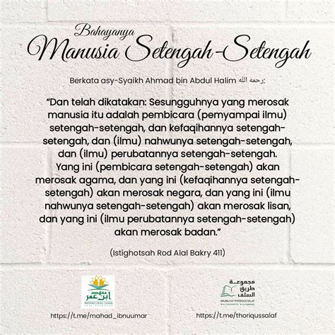 Thoriqus Salaf Bahayanya Manusia Setengah Setengah
