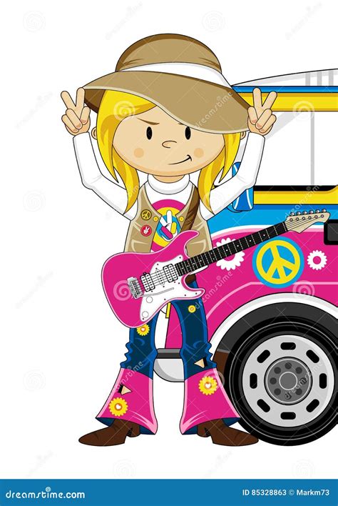 Peace Sign Happy Hippy Girl Stock Vector Illustration Of Comic
