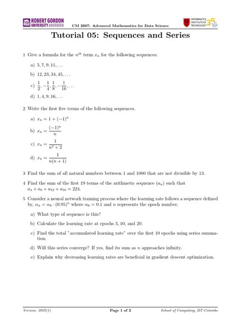 Tutorial 05sequences And Series Pdf Sequence Mathematics