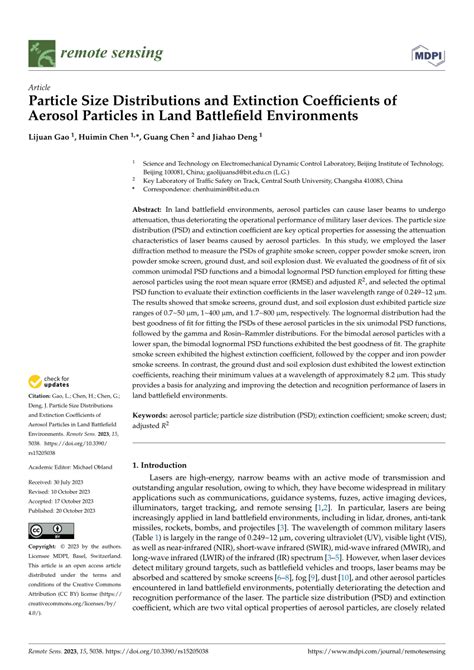 Pdf Particle Size Distributions And Extinction Coefficients Of Aerosol Particles In Land