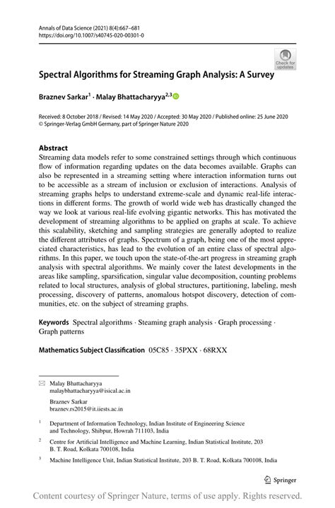spectral algorithms for streaming graph analysis a survey request pdf