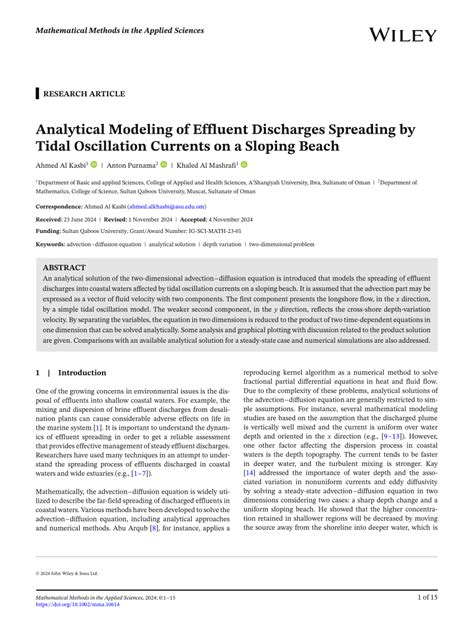 Analytical Modeling Of Effluent Discharges Spreading By Tidal Oscillation Currents On A Sloping