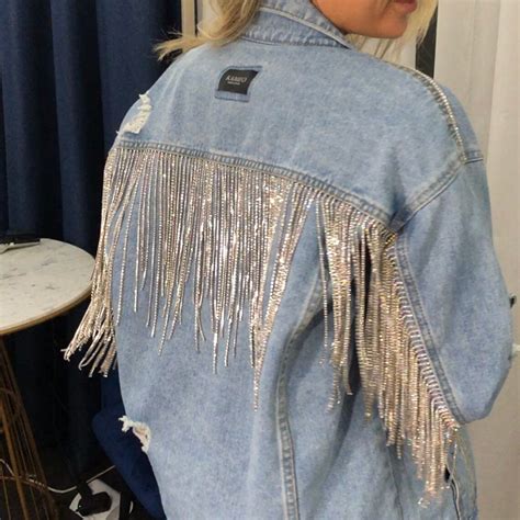 Rhinestone Jacket Fringe Custom Denim Party Jean Fashion Etsy